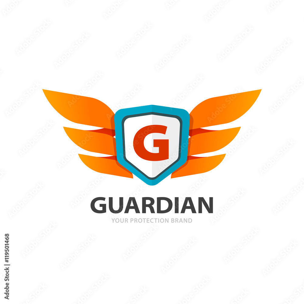 Guardian protection logo isolated on white background, flat wings with ...
