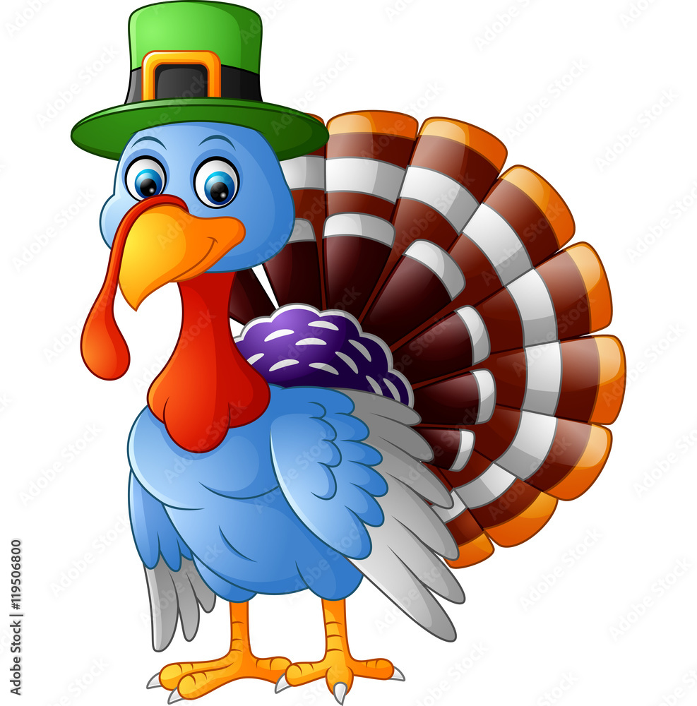 Cartoon turkey wearing green cap Stock Vector | Adobe Stock