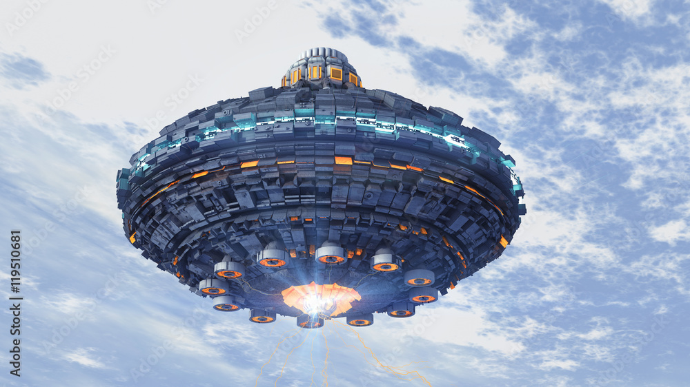 Unidentified flying object. Futuristic spaceship. Stock Illustration ...
