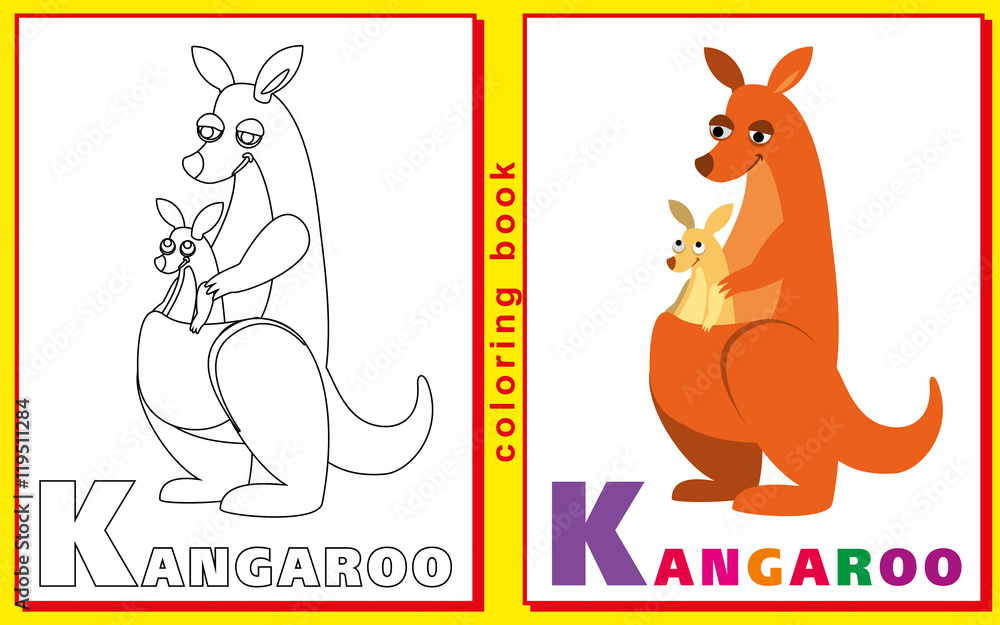kangaroo. Coloring book with letters for children. vector image Stock ...