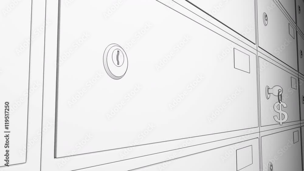 Bank vault safe deposit boxes and the key with dollar sign keychain. 4K ...