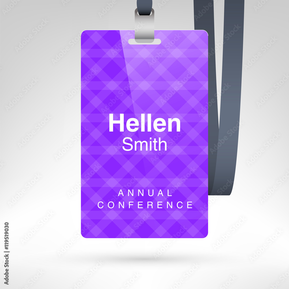 Conference badge with name tag placeholder. Blank badge template in ...
