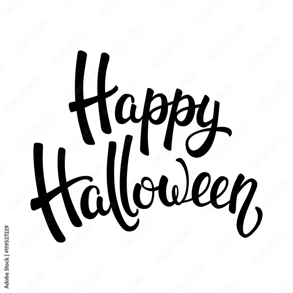 Happy Halloween brush lettering. Black letters isolated on white ...