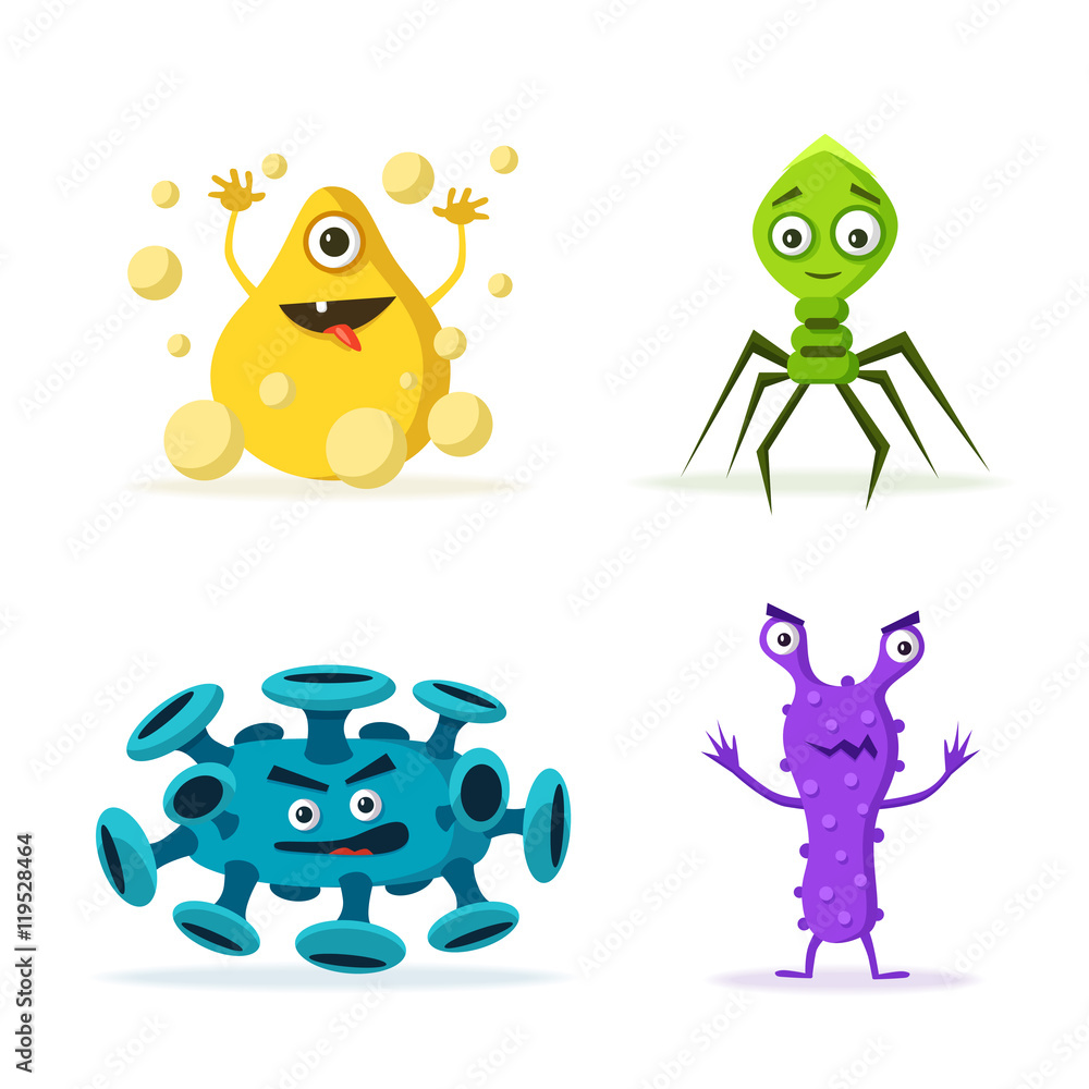 Set of bacteria characters. Cartoon vector illustration. Microbiology ...
