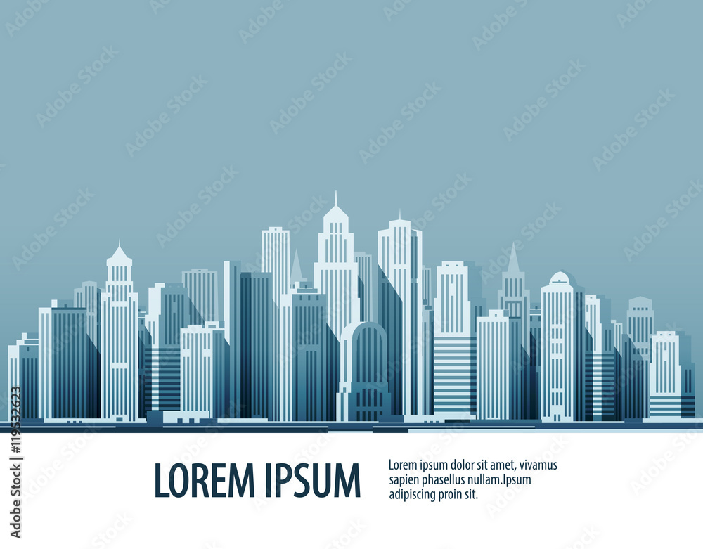 City. Architectural building in panoramic view. Vector illustration ...