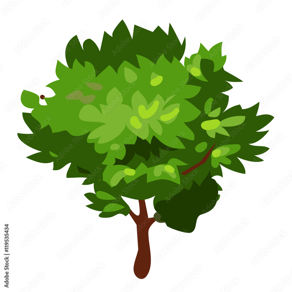 Green tree in cartoon style on white background Stock Vector | Adobe Stock