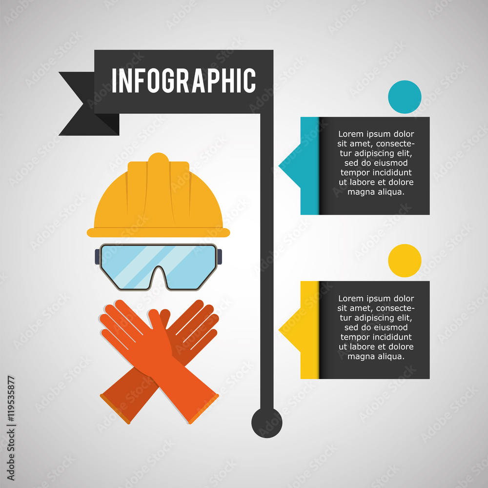 infographic helmet glasses gloves industrial security safety protection ...