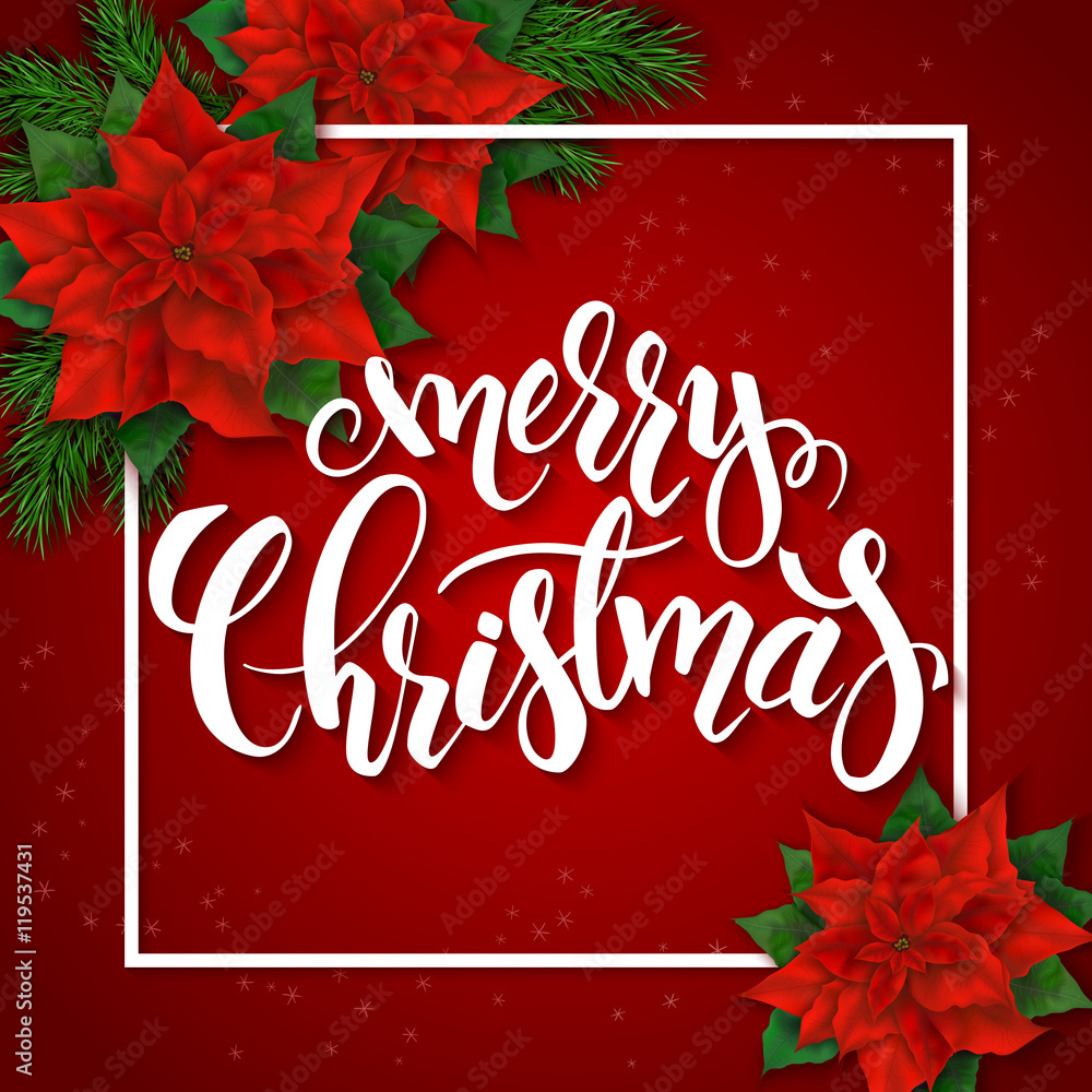 vector illustration of red christmas greeting card with rectangle frame ...