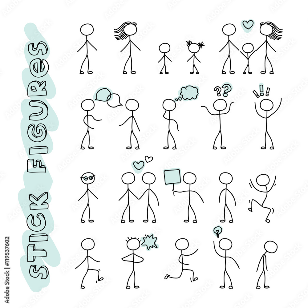 Hand drawn stick figures on white background. Stylish modern flat ...