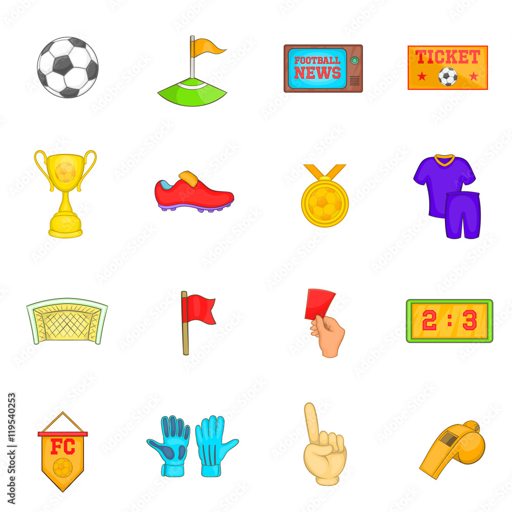 Soccer icons set in cartoon style. Football set collection vector ...
