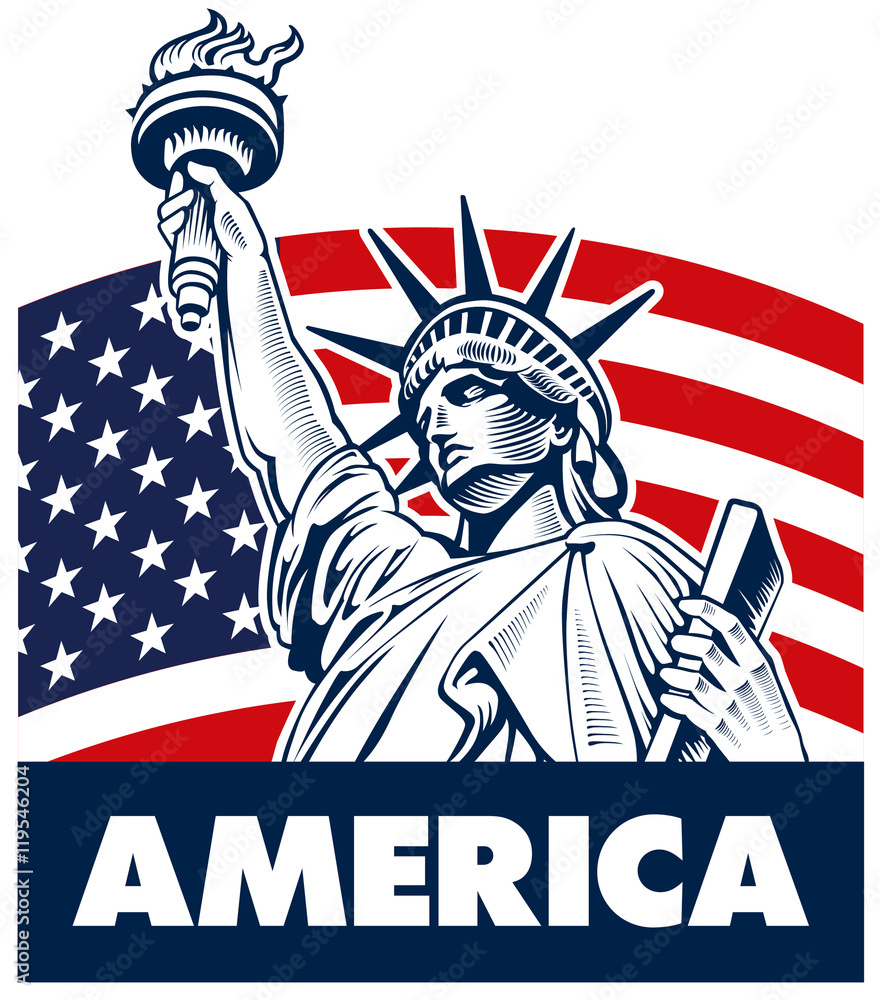Statue of Liberty, USA,map, flag and symbol Stock Vector | Adobe Stock