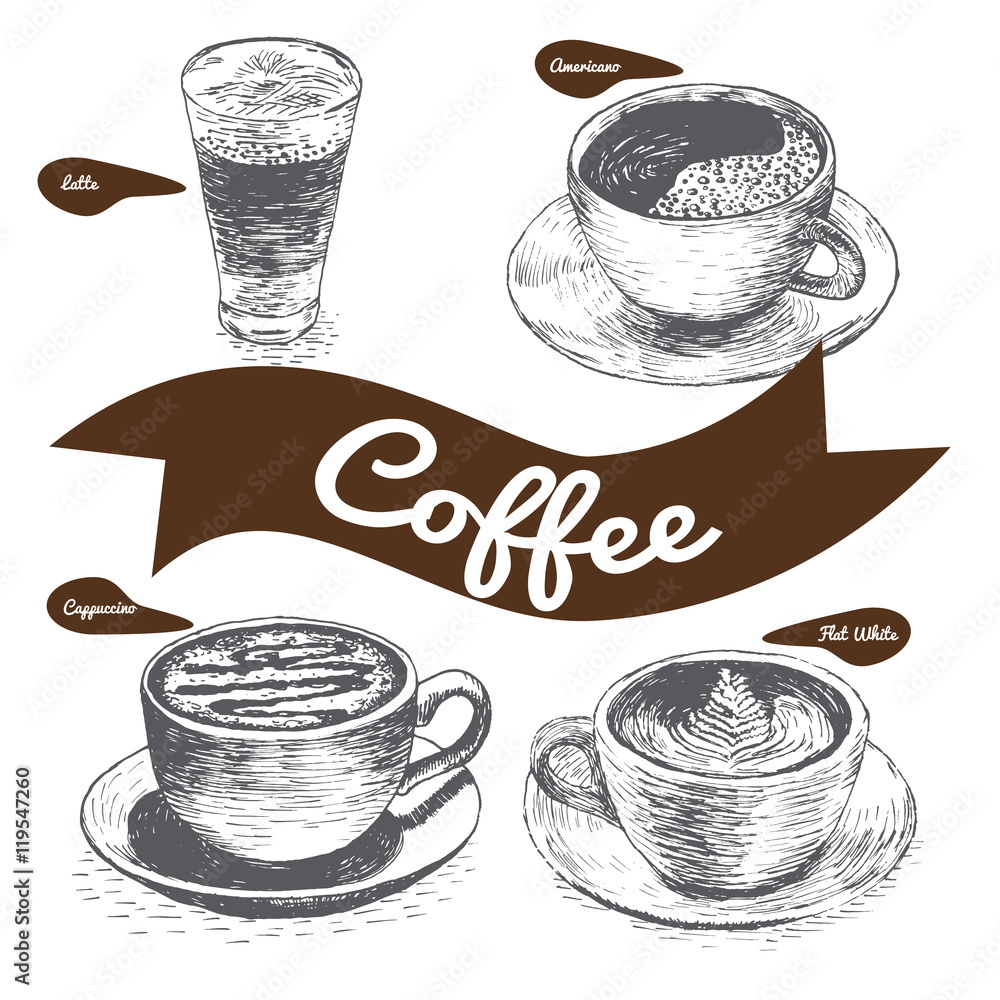 Vector illustration black and white set with coffee Stock Vector ...