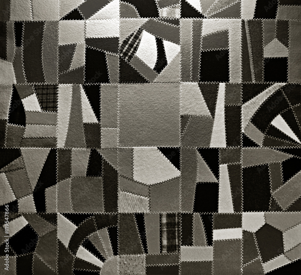 Carpet from different pieces of fabric, folk art handmade.Abstract ...