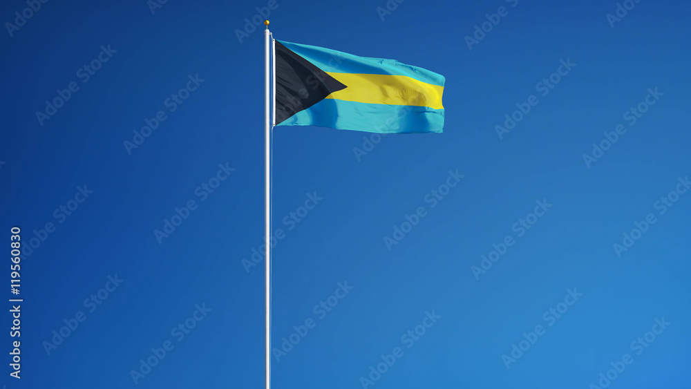 Bahamas flag waving against clean blue sky, long shot, isolated with ...