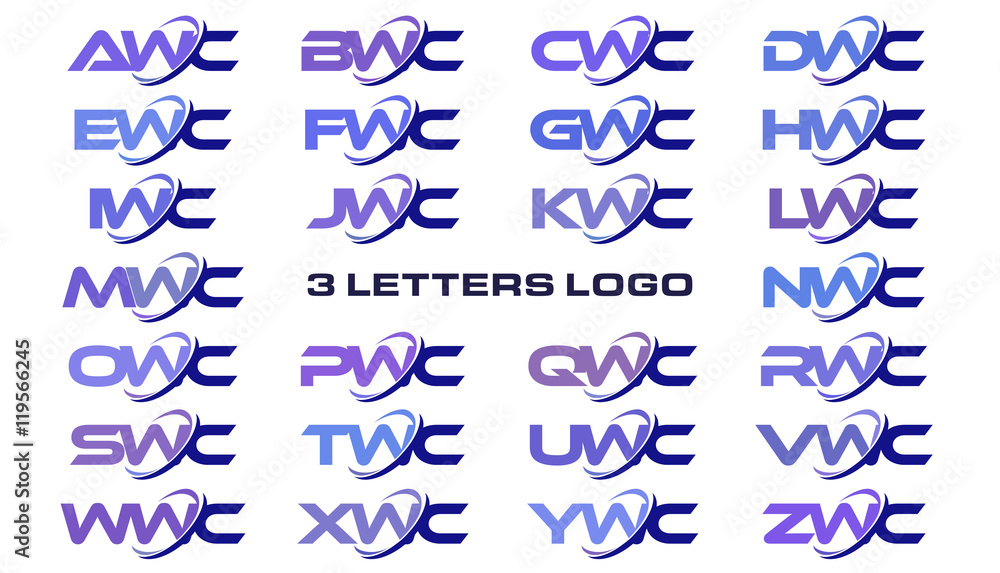 3 letters modern generic swoosh logo AWC, BWC, CWC, DWC, EWC, FWC, GWC ...