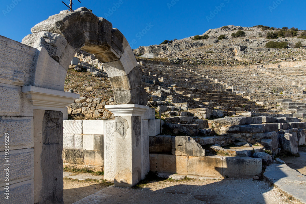 Entrance of Ancient amphitheater in the archeological area of Philippi ...