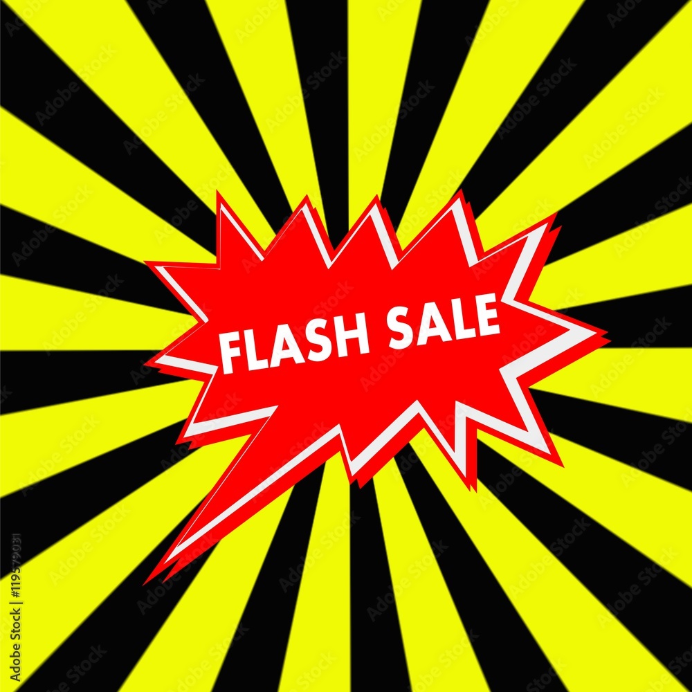 flash sale red Speech bubbles white wording on Striped sun yellow-Black ...