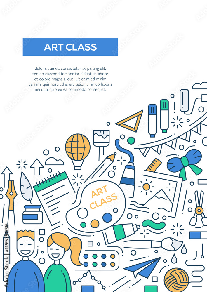 Art Class - line design brochure poster template A4 Stock Vector ...