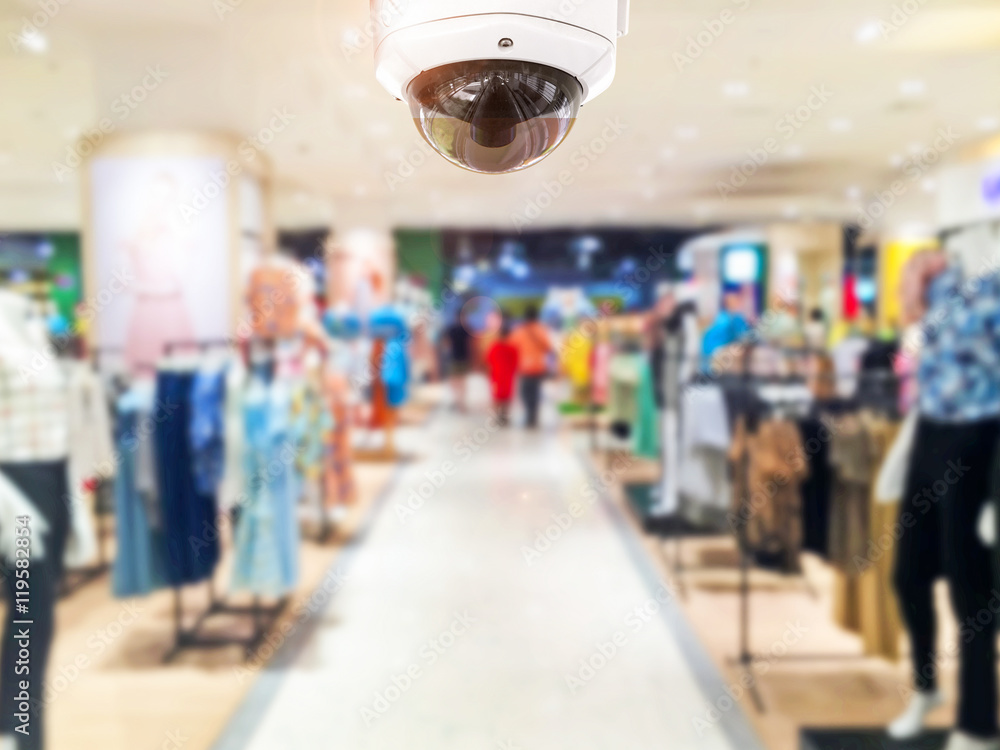 CCTV Security camera shopping department store on background. Stock ...