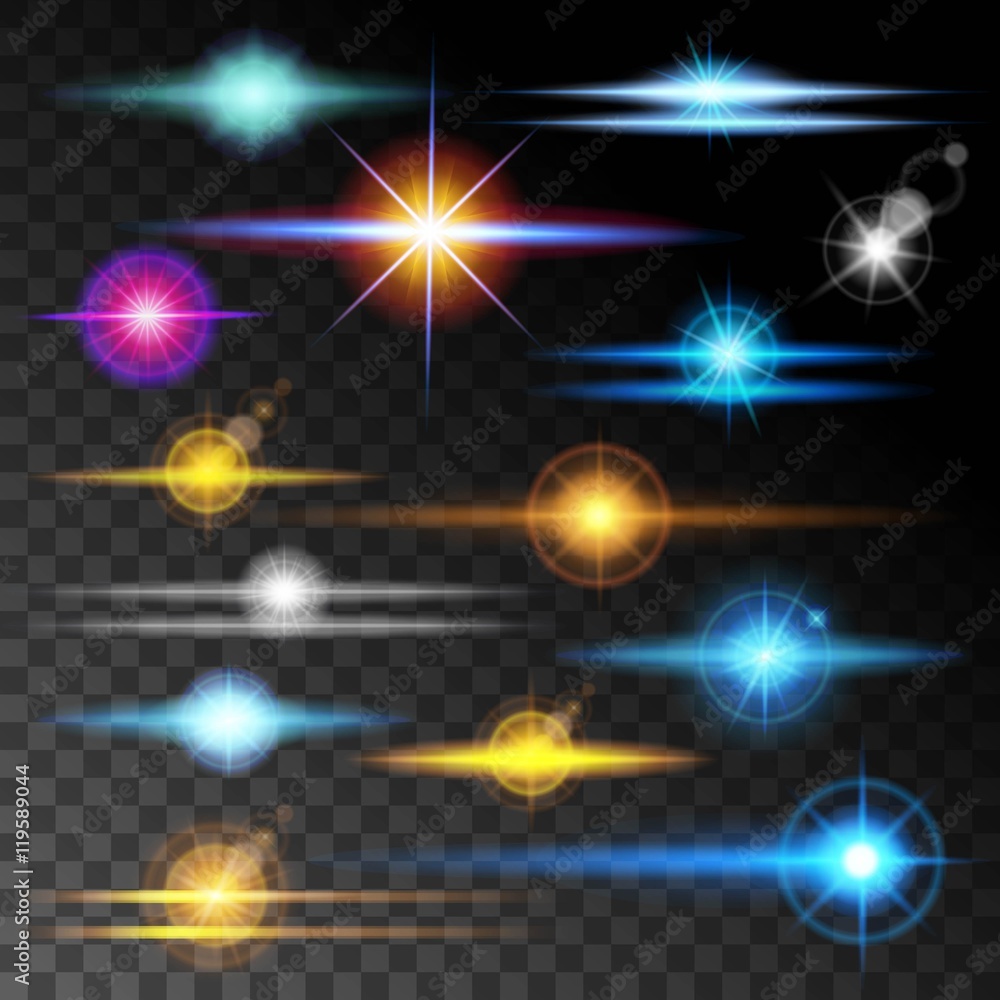 Realistic Reflections colorful collection items. Light effect ...