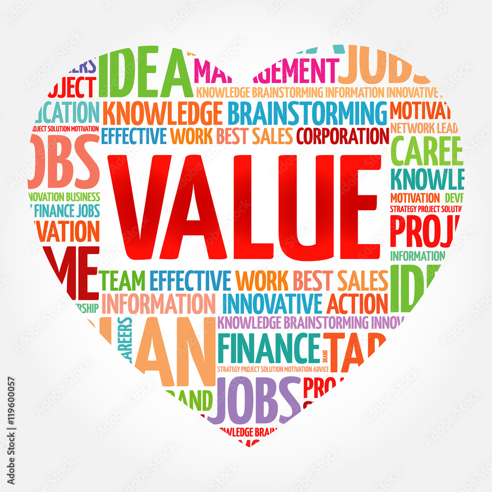 VALUE heart word cloud collage, business concept background Stock ...