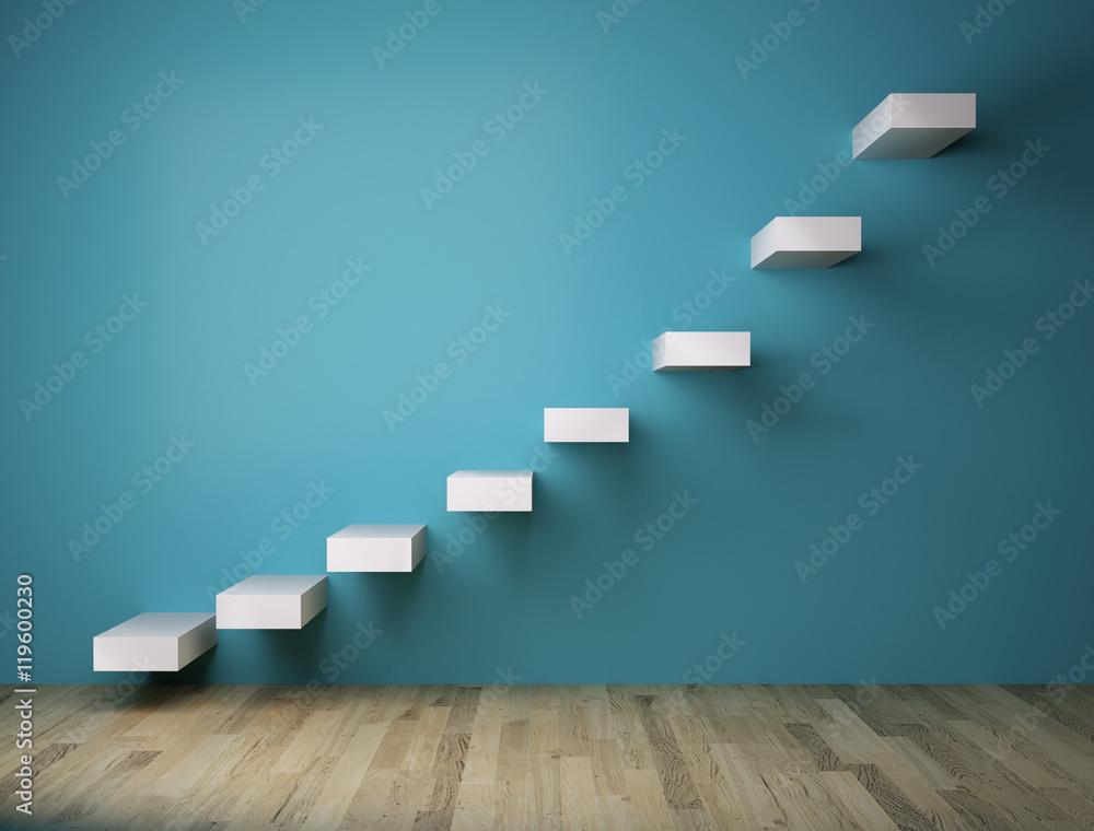 Staircase to success, 3D modeled fictional stairs coming from a blue ...