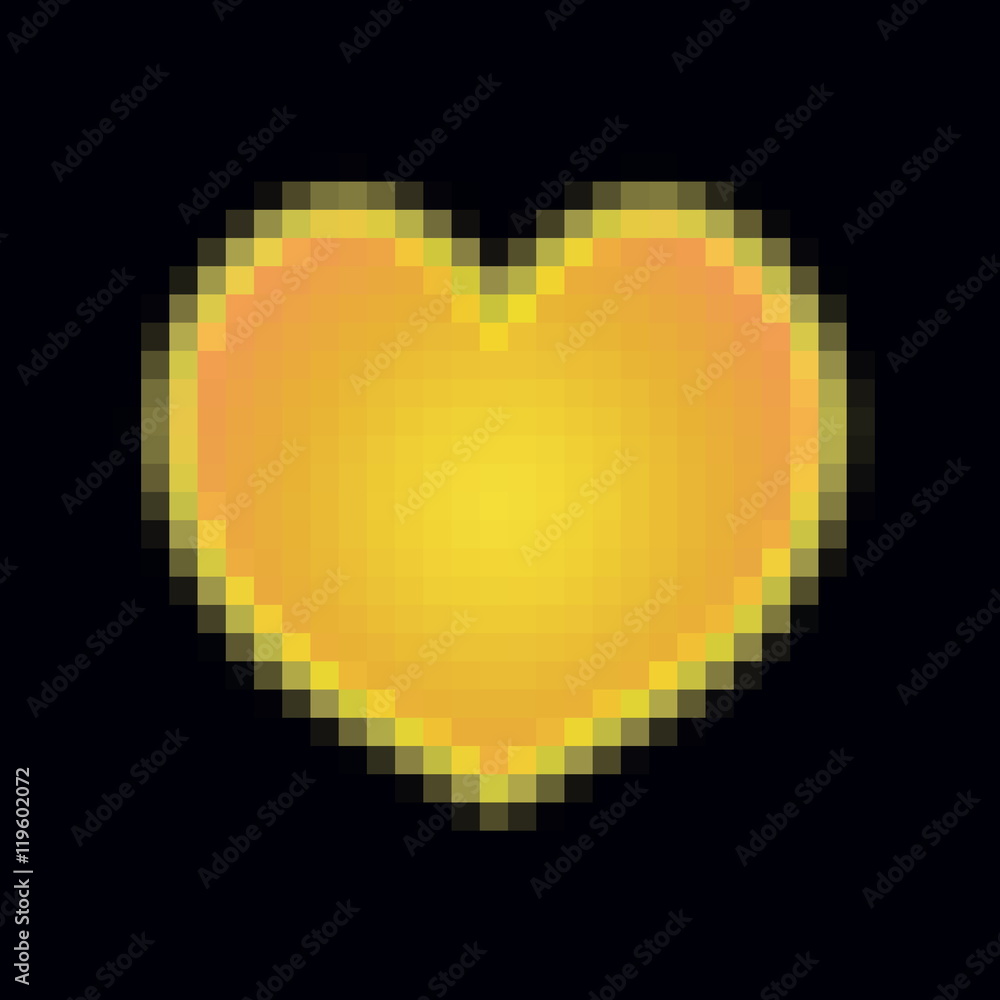 Golden pixel heart on black background with copy space. Stock ...
