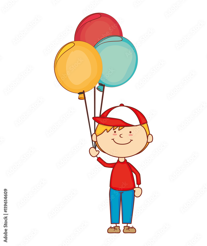 boy cartoon balloons happy isolated design vector illustration Stock ...