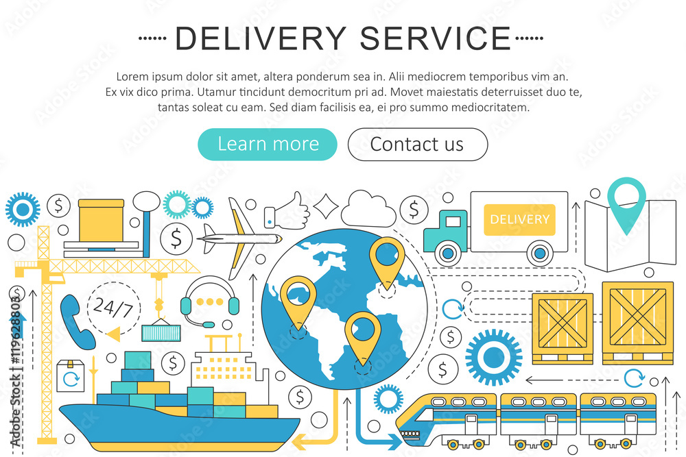 Vector elegant thin line flat modern Art design Delivery cargo ...