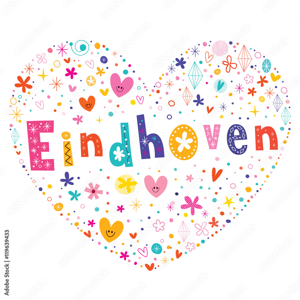 Eindhoven city in the Netherlands heart shaped type lettering vector ...