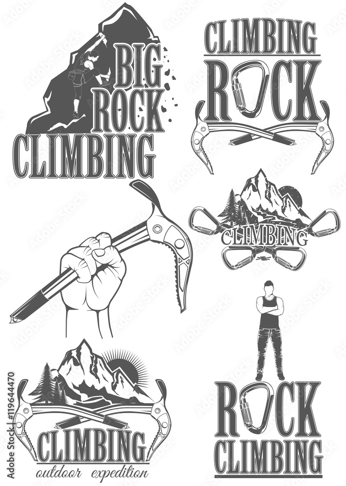 The set of symbols and logos for climbing and mountaineering. Co Stock ...