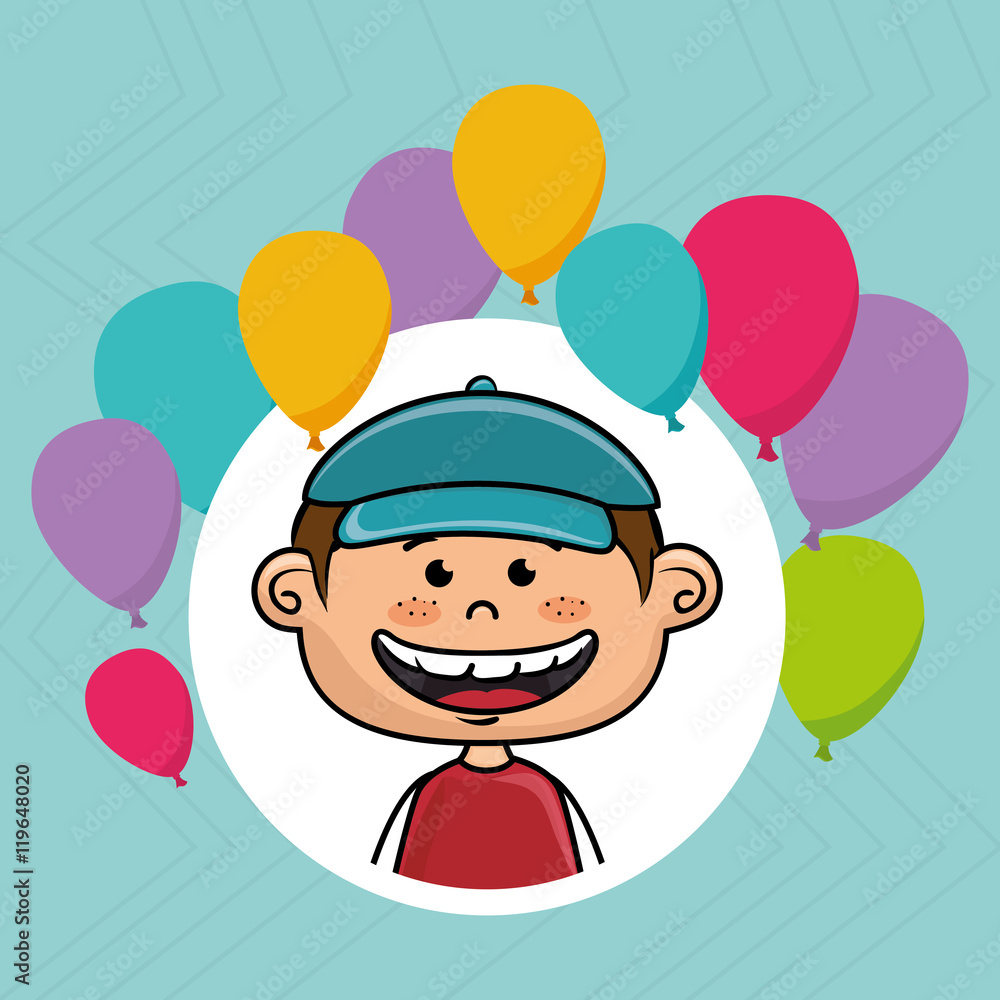 boy balloons party cartoon vector illustration graphic Stock Vector ...