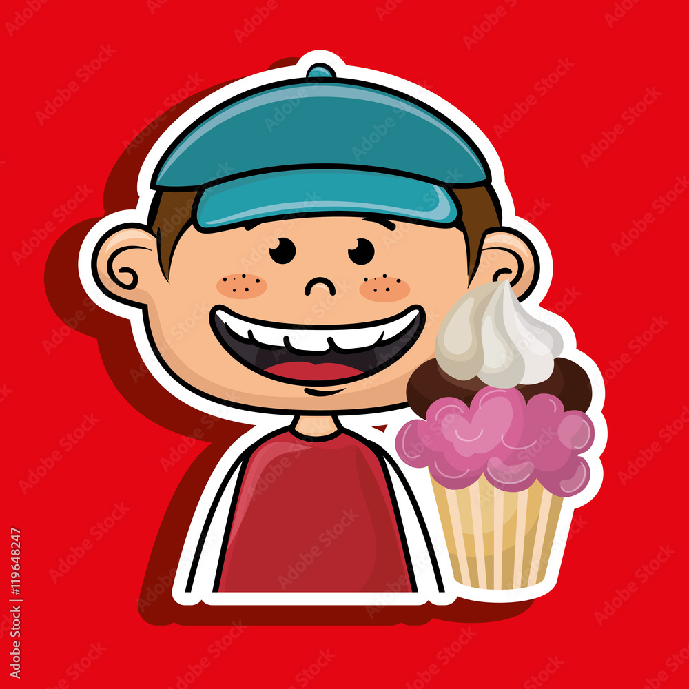 boy cup cake dessert vector illustration graphic Stock Vector | Adobe Stock