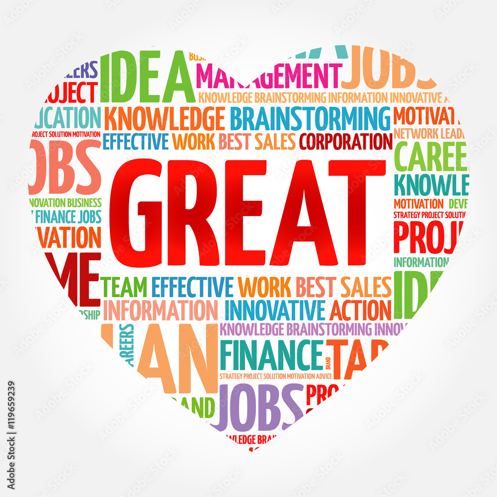 GREAT heart word cloud collage, business concept background Stock ...