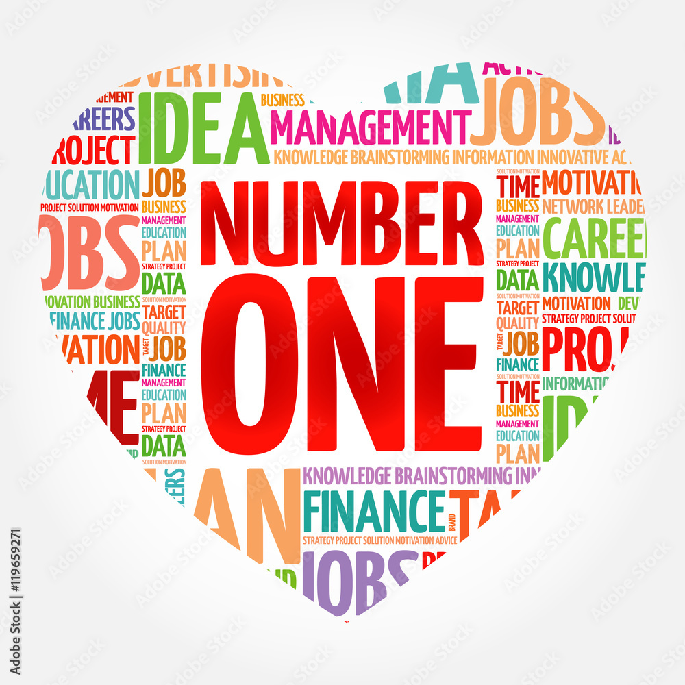 NUMBER ONE heart word cloud collage, business concept background Stock ...