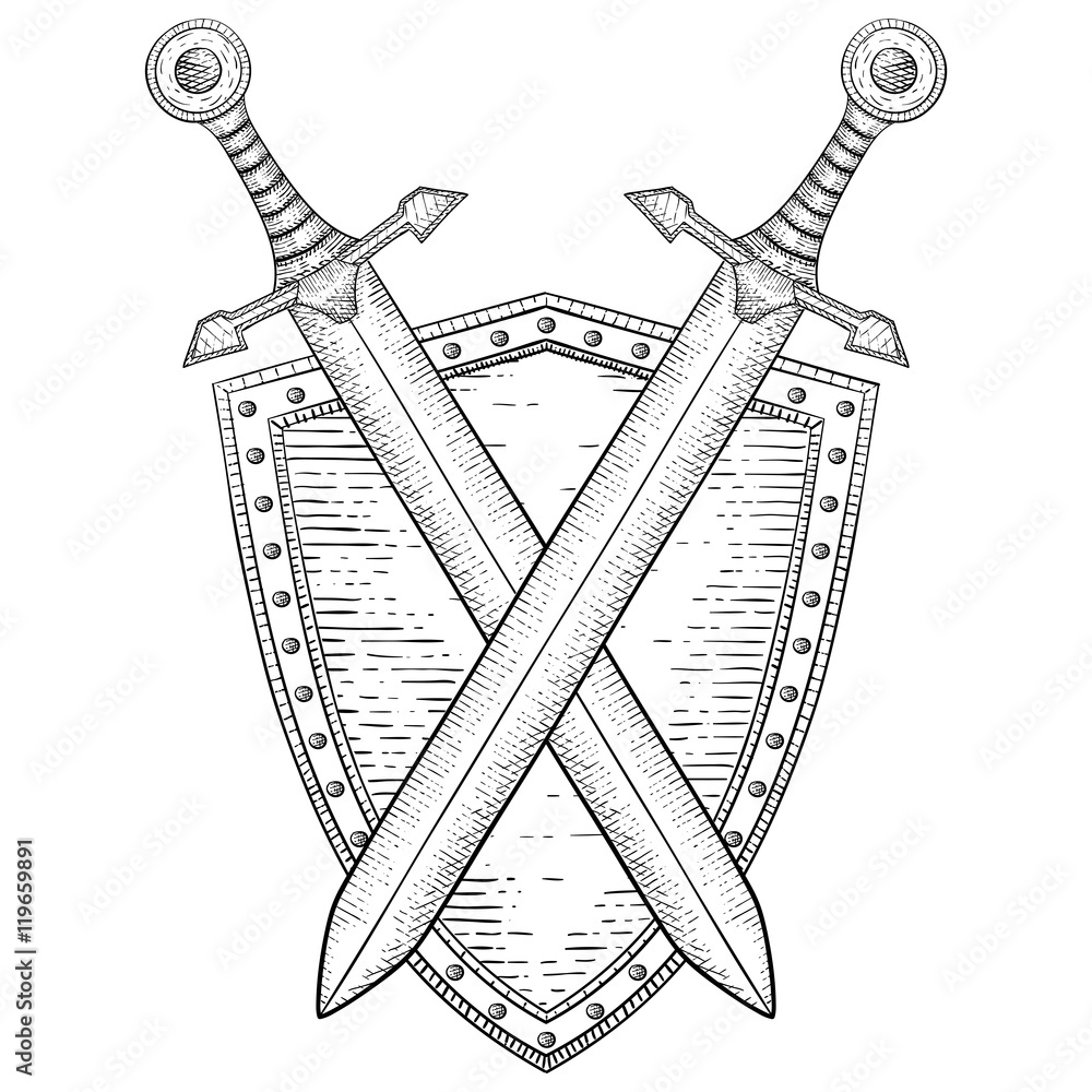 Crossed Swords And Shield Outline
