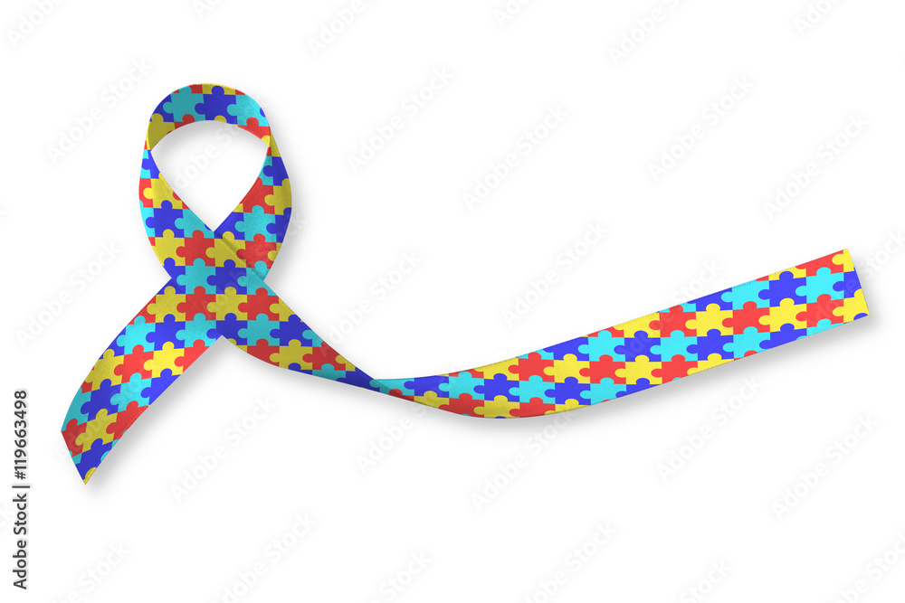 World Autism awareness day WAAD: Colorful Puzzle fabric ribbon logo ...