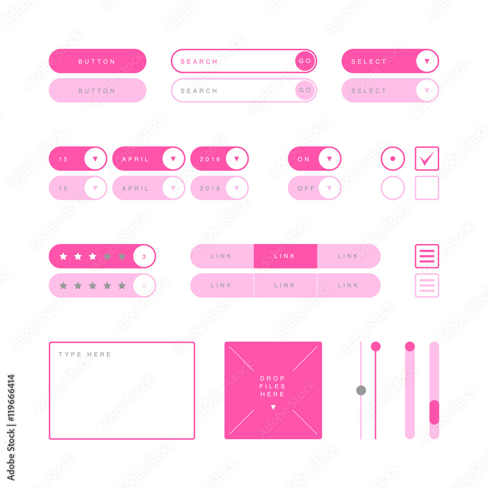 UI design elements vector. Button, search field, selector, checkbox ...