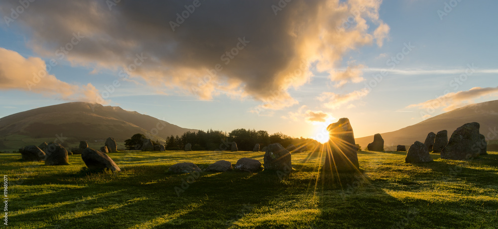 Majestic sunrise at Castlerigg Stone Circle in the Lake District with ...