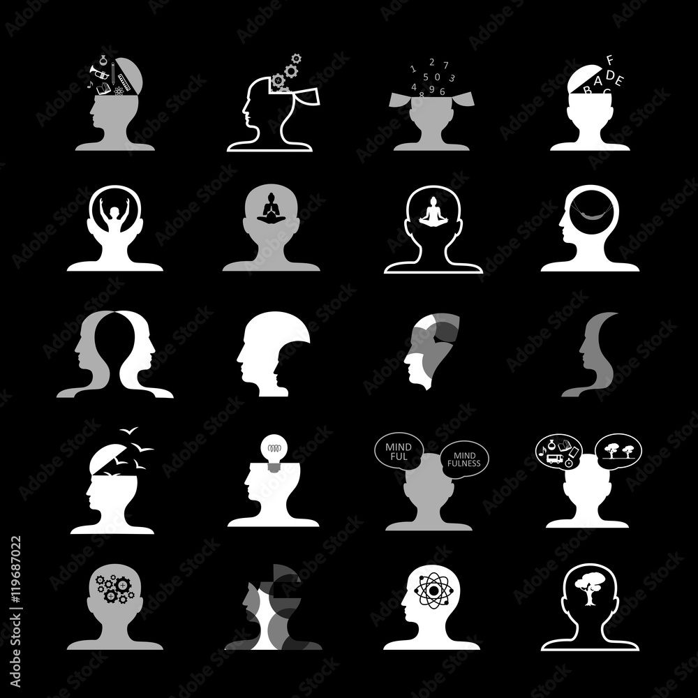Mind Icons Set - Isolated On Black Background - Vector Illustration ...