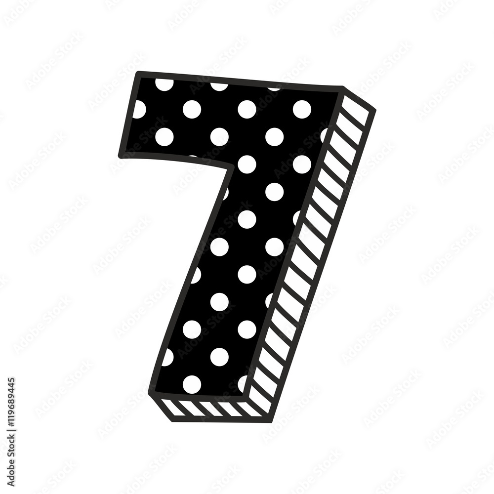 Number 7 with white polka dots on black, vector isolated on white ...