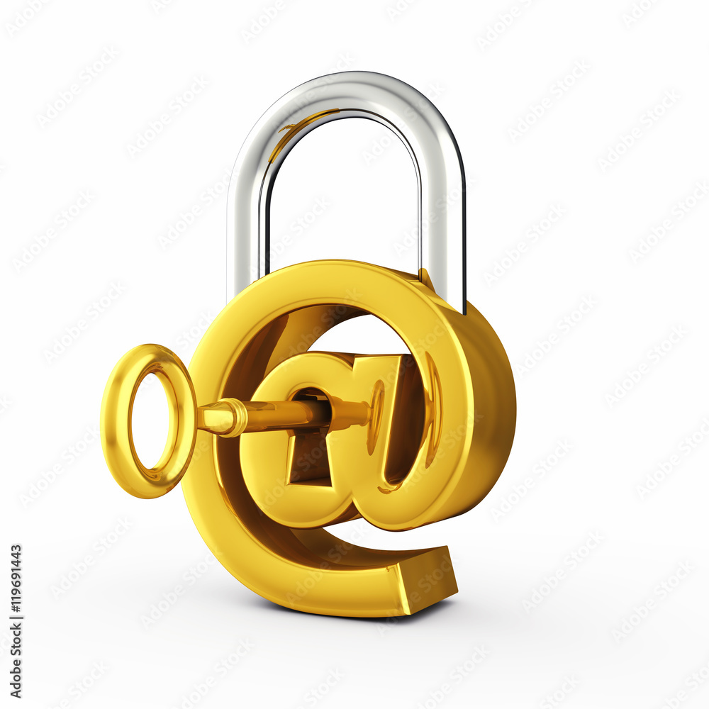 Arobase sign as padlock , Secure email password , Internet security ...