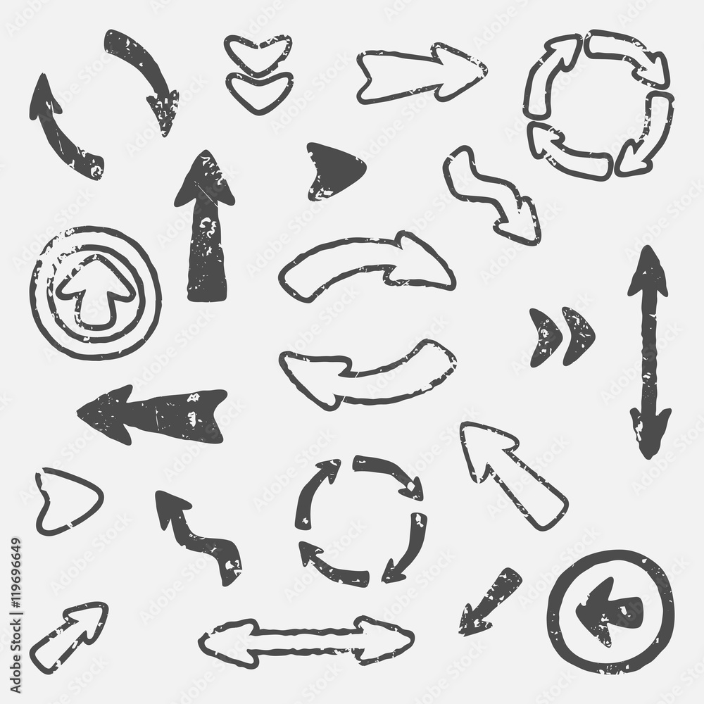 Vector illustration of isolated grunge arrows set. Simple arrows ...