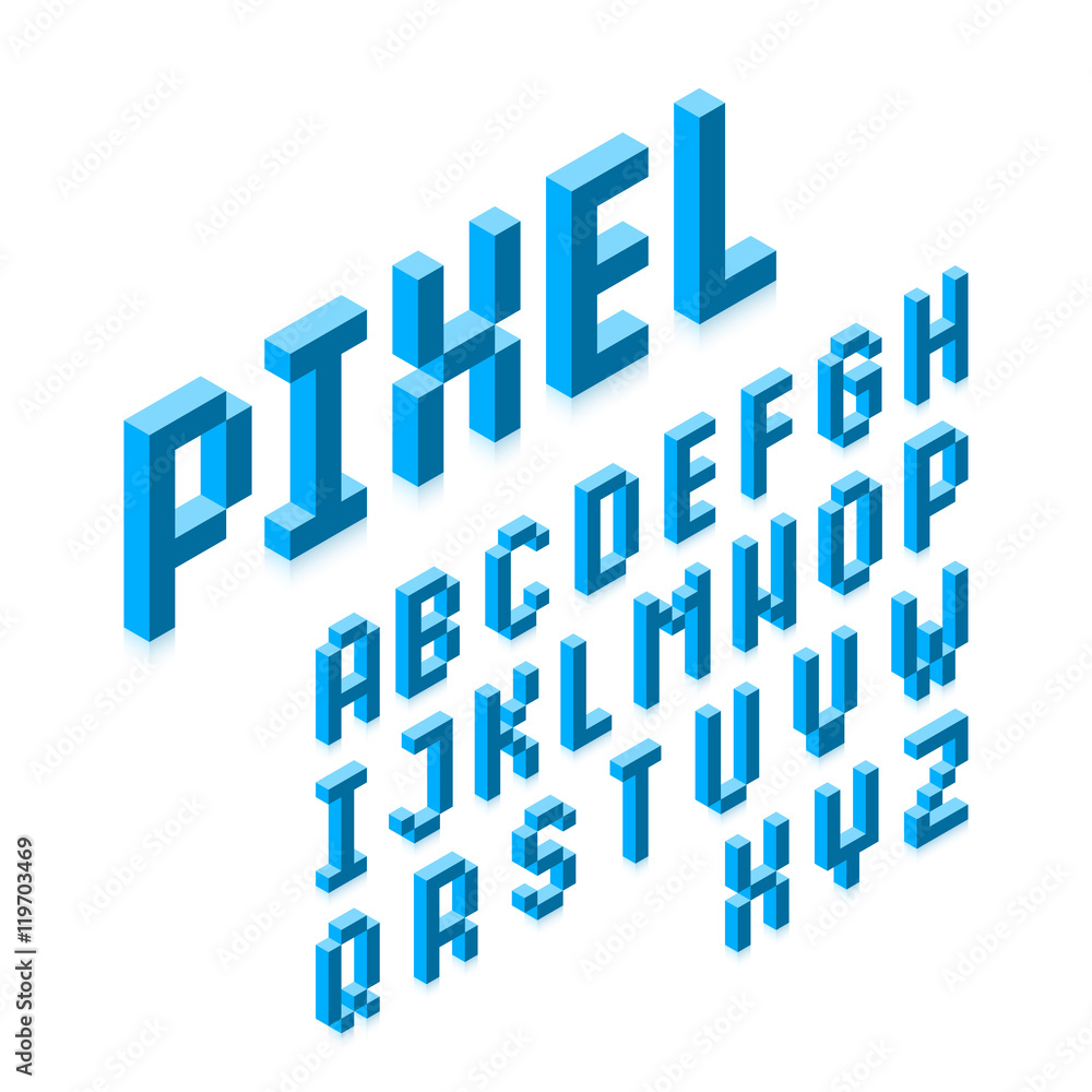 Isometric 3d pixel font, three-dimensional alphabet letters Stock ...