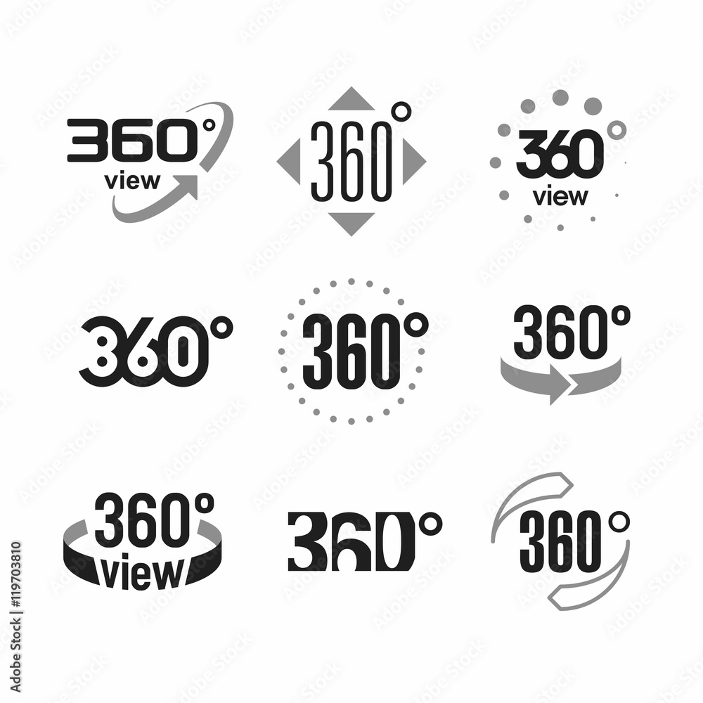 360 degrees view sign, icons set Stock Vector | Adobe Stock