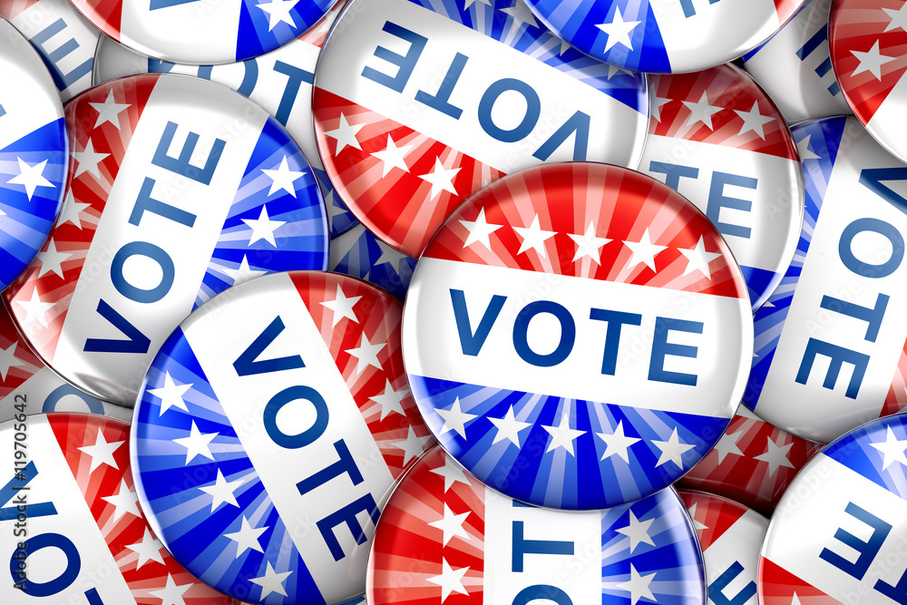 Vote button in red, white, and blue with stars Stock Illustration ...
