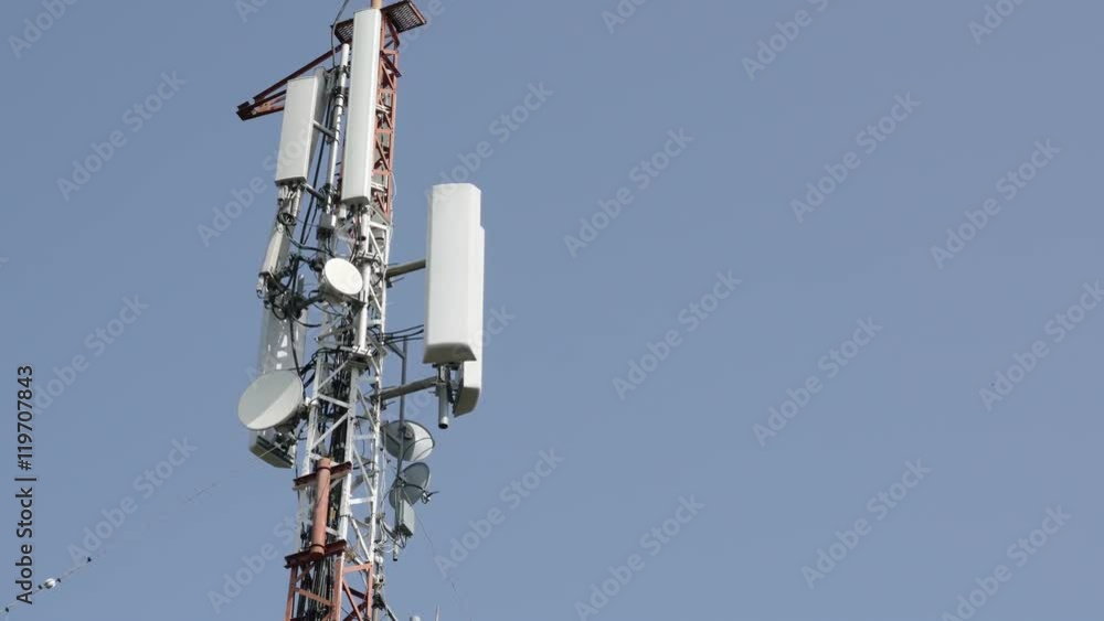 Telecommunication panels on repeater antenna system background 4K ...