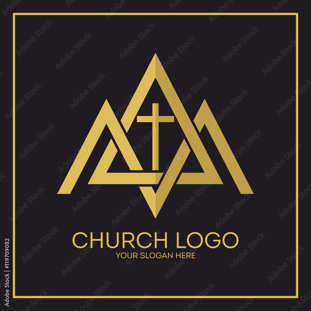 Church logo. Christian symbols. Triangles, mountains, the cross of ...