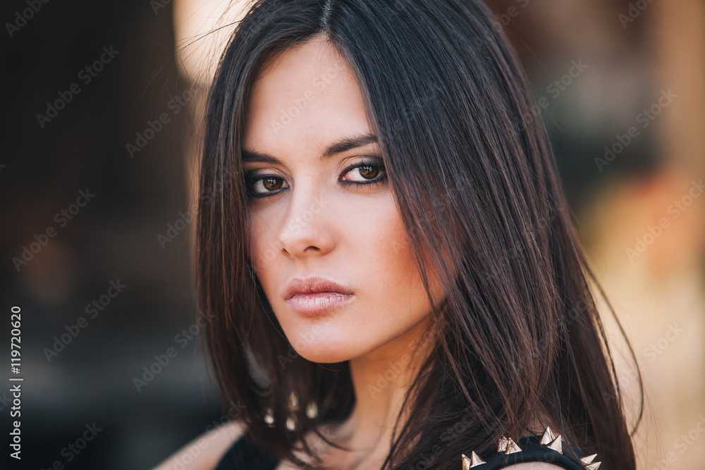 Portrait of Fashion Model Girl on the Industrial Background. Stock ...