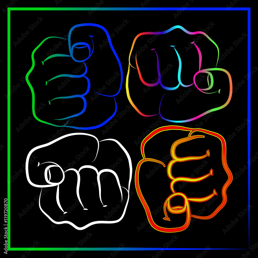 Abstract fist. Symbol hand gestures in different design and color ...